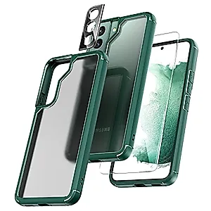 TOCOL [5 in 1 for Samsung Galaxy S22 Case 6.1 Inch, with 2 Pack Screen Protector + 2 Pack Camera Lens Protector, Translucent Matte Back [Military Grade Protection] Case for Galaxy S22 5G, Green