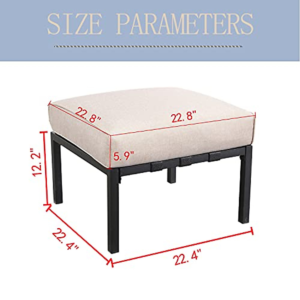 LOKATSE HOME 1 Piece Patio Ottoman Metal Outdoor Foot Rest Cushioned Footstool Modern Bistro Furniture for Yard Deck Poolside, Beige