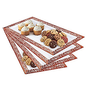 Yumchikel-Plastic Serving Tray & Platter Set (4pk) White & Rose Gold Lace Disposable Party Trays & Platters for Food - Weddings, Dessert Table, Cupcake display -14"x7.5" inches