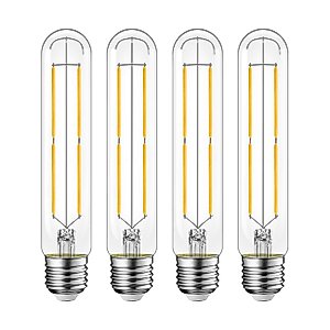 LVWIT T10 Dimmble LED Tubular Bulb 7.7W(60W Equivalent) Vintage Edison LED Filament Lights E26 Medium Base 2700K Warm White, 800LM,Clear Glass Cover,4-Pack
