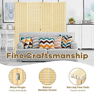 Giantex Bamboo Room Divider, 6 Ft Tall Freestanding Folding Privacy Screen, Wooden Room Separators Divider Wall, Portable Partition Boho 4 Panel Room Dividers for Home Office Bedroom Apartment Studio