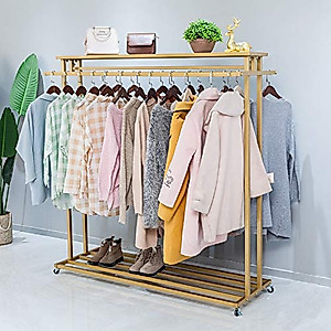 Metal Clothing Rack Standing Garment Rack Boutique Rolling Display Rack Closet Organizer 63'' (Gold)