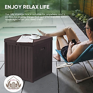 EHHLY Deck Box, 51 Gallon Front Porch Package Bin Delivery Box for Outside, Small Patio Outdoor Storage Boxes Waterproof, UV Resistant Plastic Resin Pool Storage Bins with lids, Brown