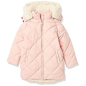 Amazon Essentials Girls' Long Quilted Cocoon Puffer Coat, Light Pink, Medium