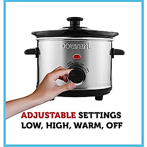 Courant Mini Slow Cooker Crock, with Easy Options 1.6 Quart Dishwasher Safe Pot, Stainless Steel