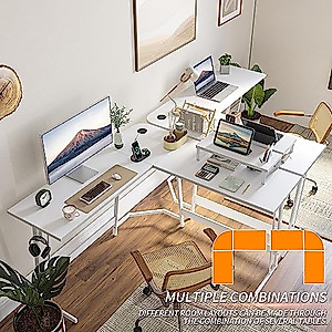 CubiCubi L Shaped Gaming Desk, 47 Inch Computer Desk with Monitor Stand, PC Gaming Desk, Corner Desk Table for Home Office Sturdy Writing Workstation, White