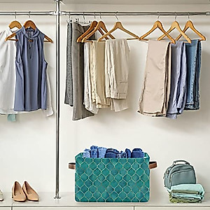 xigua Teal Moroccan with Gold Line Storage Baskets,Large Decorative Collapsible Rectangular Canvas Fabric Storage Bin for Home Office(15x11x9.5inch,2 Pack)