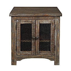 Signature Design by Ashley Danell Ridge Rustic Square End Table with Double Cabinet Doors and 1 Storage Shelf, Brown