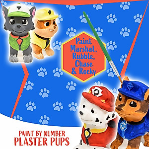 Gift Boutique Paint Your Own Paw Patrol Figurines, Paintable Art Craft Set for Kids Includes Decorating Paw Figures Marshall Rubble Chase and Rocky, 8 Pots of Paint, Paint Brush and Bookmark