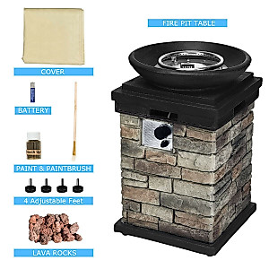 Happygrill Outdoor Propane Gas Fire Pit Table, 40,000 BTU Gas Fire Pit with Lava Rocks and Rain Cover
