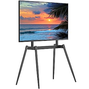 Artistic Easel TV Stand for 32-86 inch LCD LED Flat Curved Screens TVs up to 132 lbs, Studio TV Display Stand with Height Adjustable, TV Stand with 4 Legs, Max VESA 660x400mm, Hide Your Wires, Black