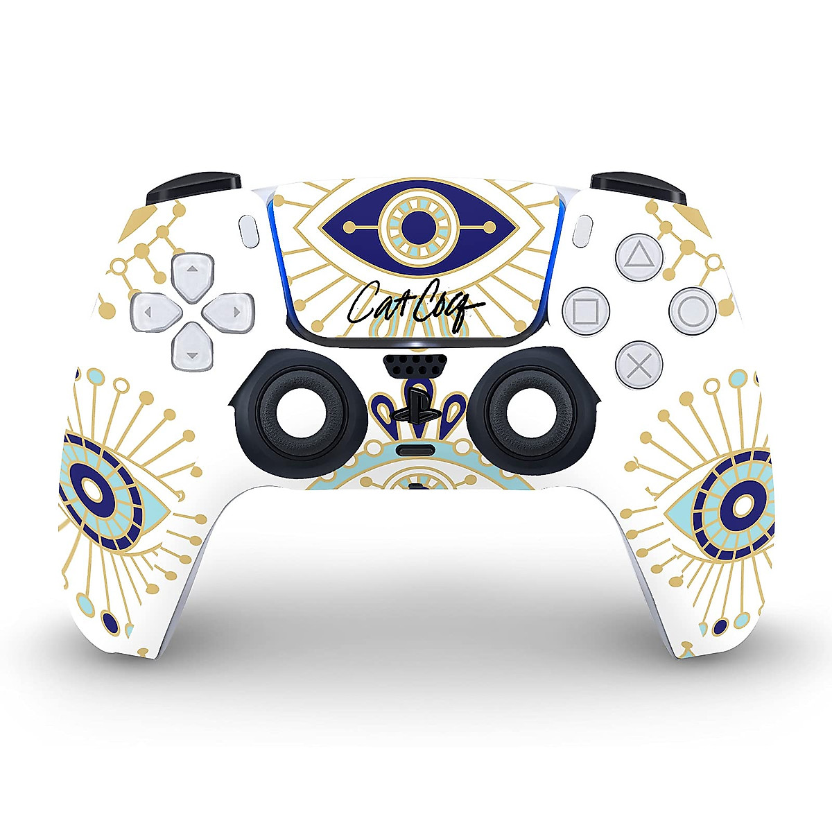 Head Case Designs Officially Licensed Cat Coquillette Blue Gold Art Mix Vinyl Faceplate Gaming Skin Decal Compatible With Sony PlayStation 5 PS5 Digital Edition Console and DualSense Controller
