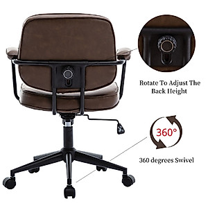 LukeAlon Adjustable Pu Leather Home Office Chair, Comfy 360° Swivel Task Chair with Armrest Modern Thickened Seat Desk Chair Tiltable Computer Chair with Buttons & Wheels, Brown