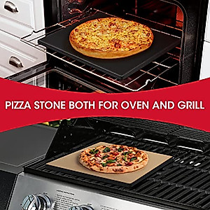 Unicook Glazed Pizza Stone 15 x 12 Inch, Double Sided Pizza Stone for Oven and Grill, Non Stick Ceramic Baking Stone, Thermal Shock Resistant Rectangular Cooking Stone, Black Reversible Pizza Pan