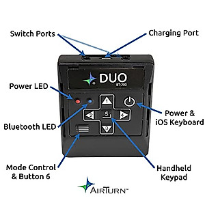 AirTurn DUO200 Silent Bluetooth Pedal Page Turner Media App Control Foot Pedal
