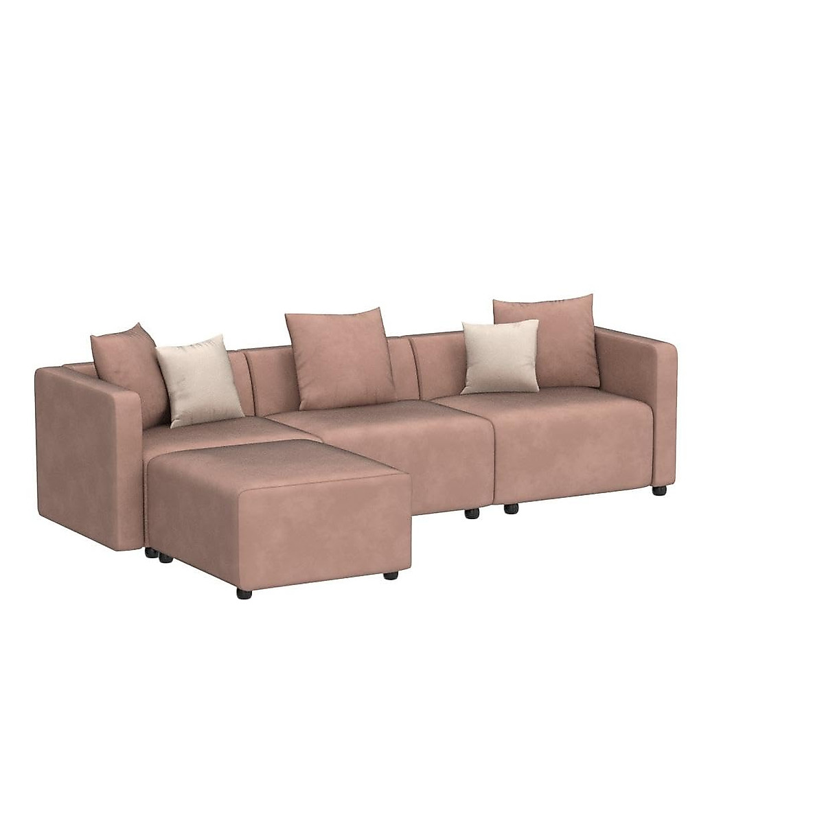 Acanva Luxury L-Shaped Upholstery Convertible Modular Sectional Sofa, Contemporary Reversible Couch with Chaise Lounge for Living Room, Apartment, 4 Piece Set, Pink
