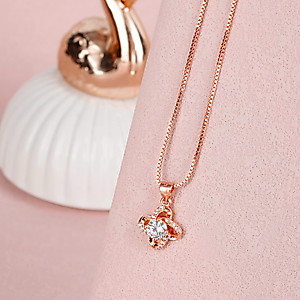 WSKFLY 14K Gold Plated Cubic Zirconia Necklace, Love Knot Diamond Pendant Necklace for Women (Rose Gold)