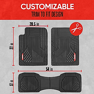 Motor Trend AdventureMax Car Floor Mats Full Set - Durable Rubber Floor Mats for Cars with Debris Capture Grooves, All Weather Interior Protection for Front and Rear with Non-Slip Backing, Black