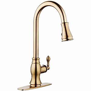 Derengge FK-258-CS Single Handle Pull Down Kitchen Faucet with Deck Plate,Meets UPC cUPC NSF61-9 Certification,French Brushed Bronze Finished