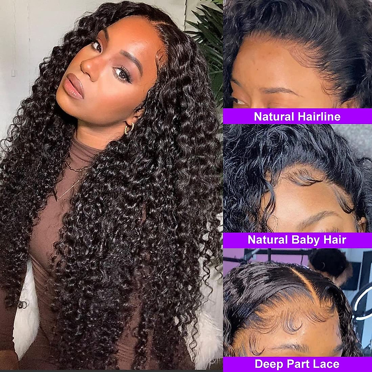 Aauerep Deep Wave Lace Front Wigs Human Hair Wigs for Women Brazilian Lace Frontal Wigs Human Hair Pre Plucked with Baby Hair Natural Color (20 Inch)