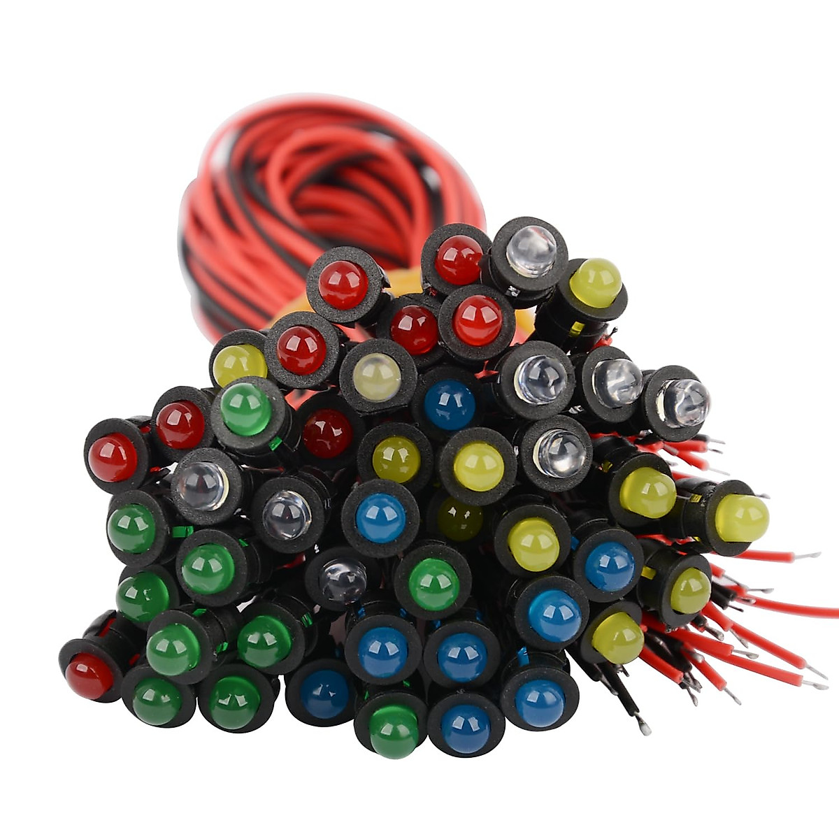 QUNQI STAR 50pcs 12V LED Lights Emitting Diodes, Pre Wired 7.9 Inch DC 12 Volt 5mm LED Assorted Kit for Circuit Science Experiment, DIY Lighting Projects(Mixcolors)