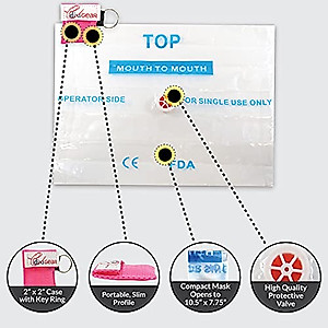 Ever Ready First Aid CPR Mask for Pocket or Key Chain, CPR Emergency Face Shield with One-Way Valve Breathing Barrier for First Aid or AED Training, 5 Count - Pink