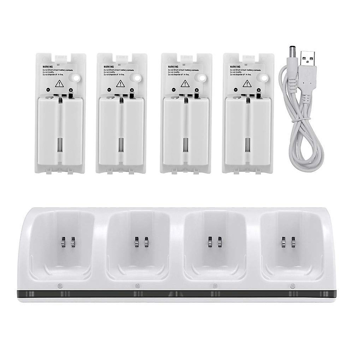 4-in-1 Charging Station for Wii Remote Controller with Rechargeable Batteries and Motion Sensor, Dock, Cable and Adapter - The Ultimate Charger for Nintendo Wii U/Wii（White）