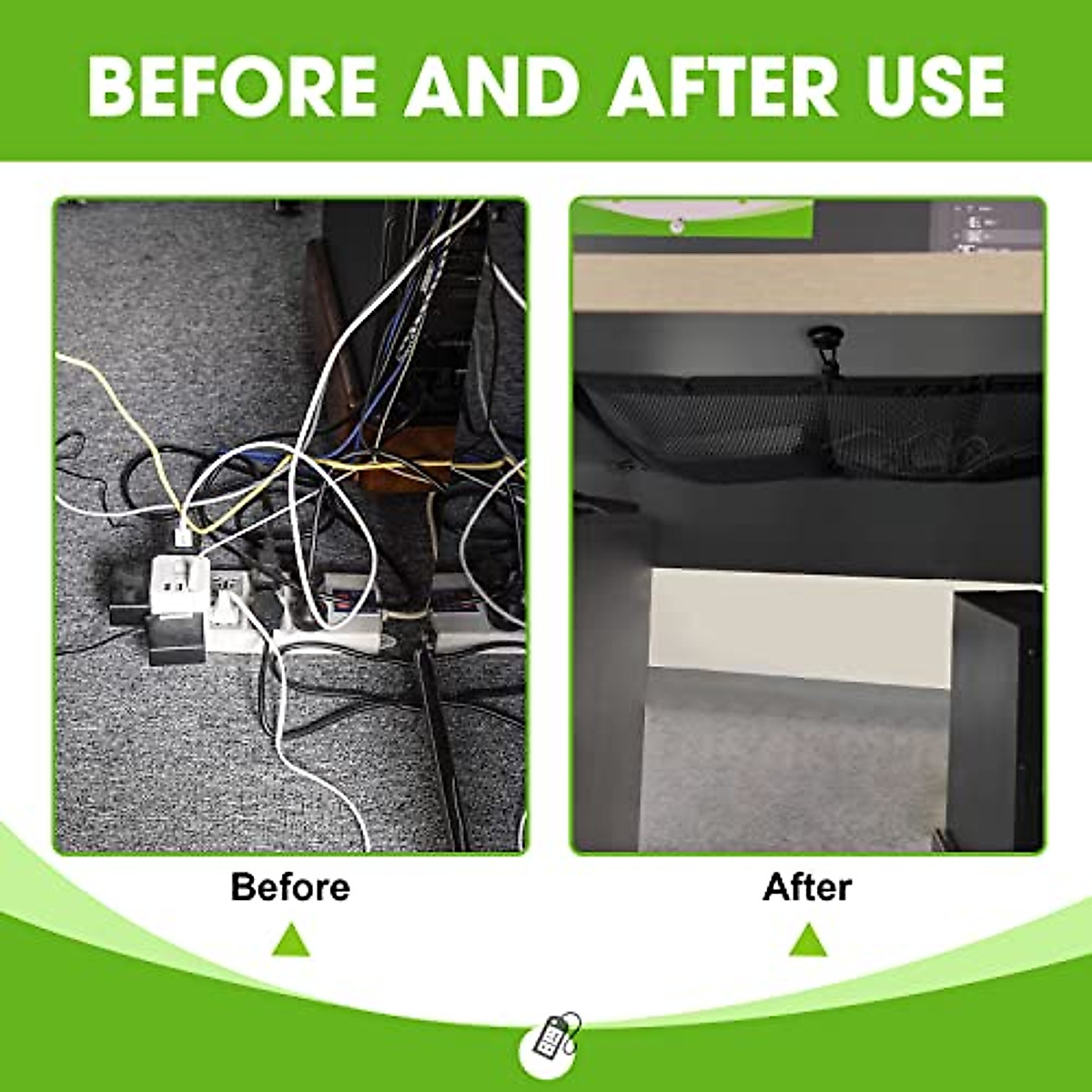 Under Desk Cable Management Net for Sit Stand Desk, Privacy Mesh Cable Manager,Flexible Under Desk Wire Net Large Capacity Cord Organizer Net,Cord Management Solution (23.6X11.8 Inches)