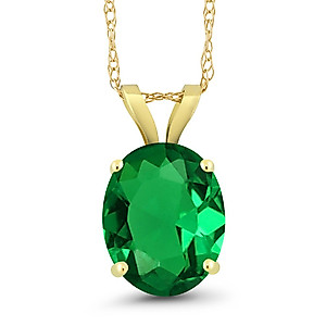 Gem Stone King 14K Yellow Gold Green Nano Emerald Pendant Necklace For Women (2.20 Cttw, Gemstone May Birthstone, Oval 10X8MM, With 18 Inch Chain)