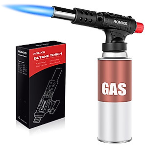 RONXS Butane Torch lighters, 2 Flame Mode Kitchen Cooking Torch with Inverted Use Adjustable Flame Culinary Blow Torch for BBQ, Baking, Sushi, Butane Not Included