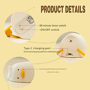 HERBESTBAY Kids Night Light, Lying Flat Duck Cute Night Light for Kids, Premium Silicone Nursery Nightlight, Touch Control, Type-C Rechargeable, Duck Lamp