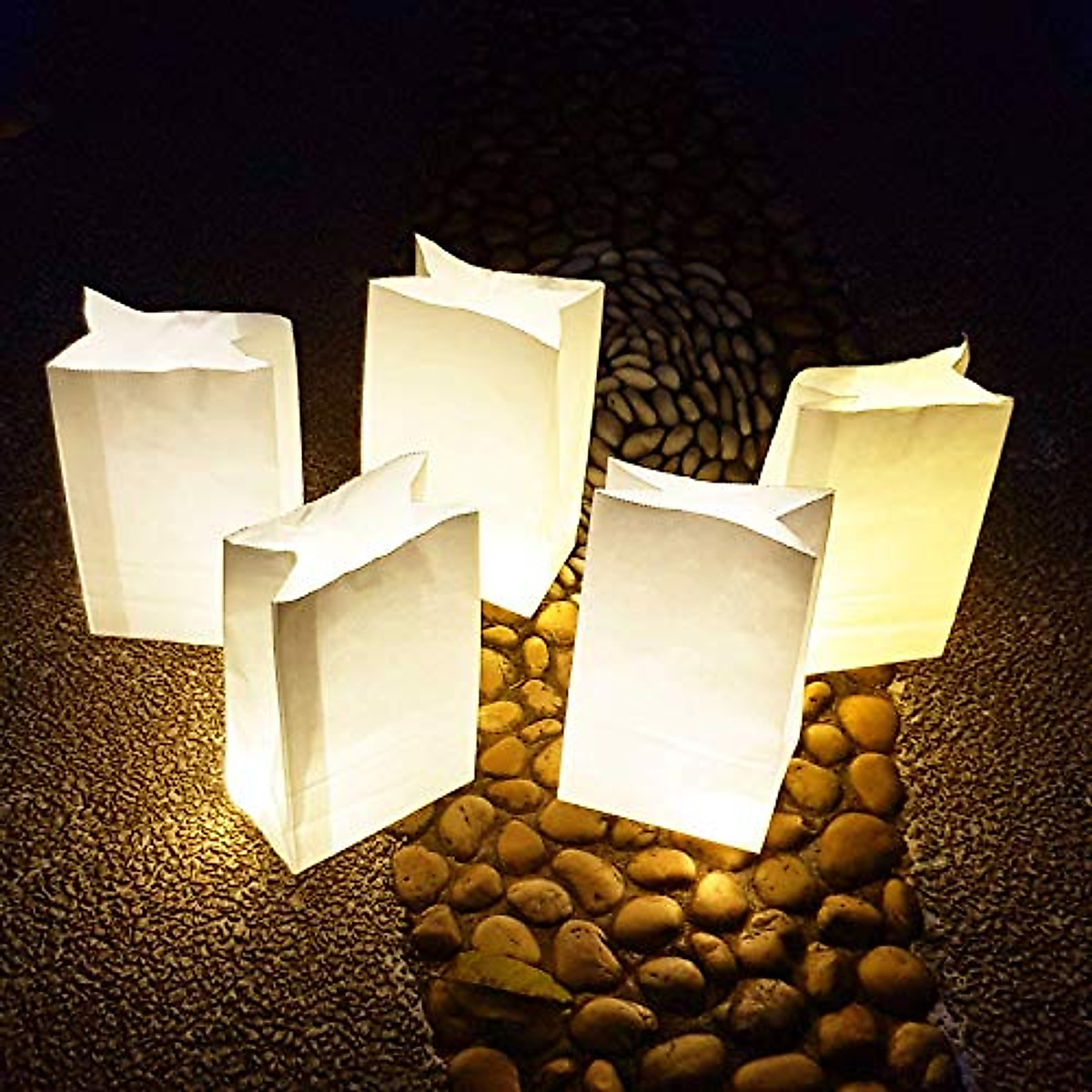 lightsfever-LED luminaria Luminary Bags 50pcs of Light up Luminaries White Paper Bags with Lights for Diwali Decorations, Wedding Decor (50, Warm White)