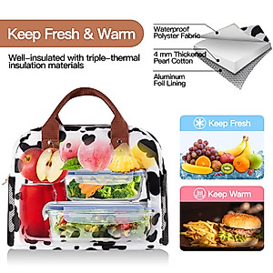 Yotrone Lunch Bag Women, Insulated Lunch Box Lunch Bag for Women Men Adult Work, Cute Lunch Tote Bag Large Capacity Reusable Cooler Lunch Containers for Travel Picnic or Office(Cow)