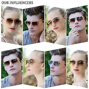 Kepoita Rimless Sunglasses for Men Square Fashion Shades Tinted Lens Metal Frameless Rectangle Y2K Glasses UV400