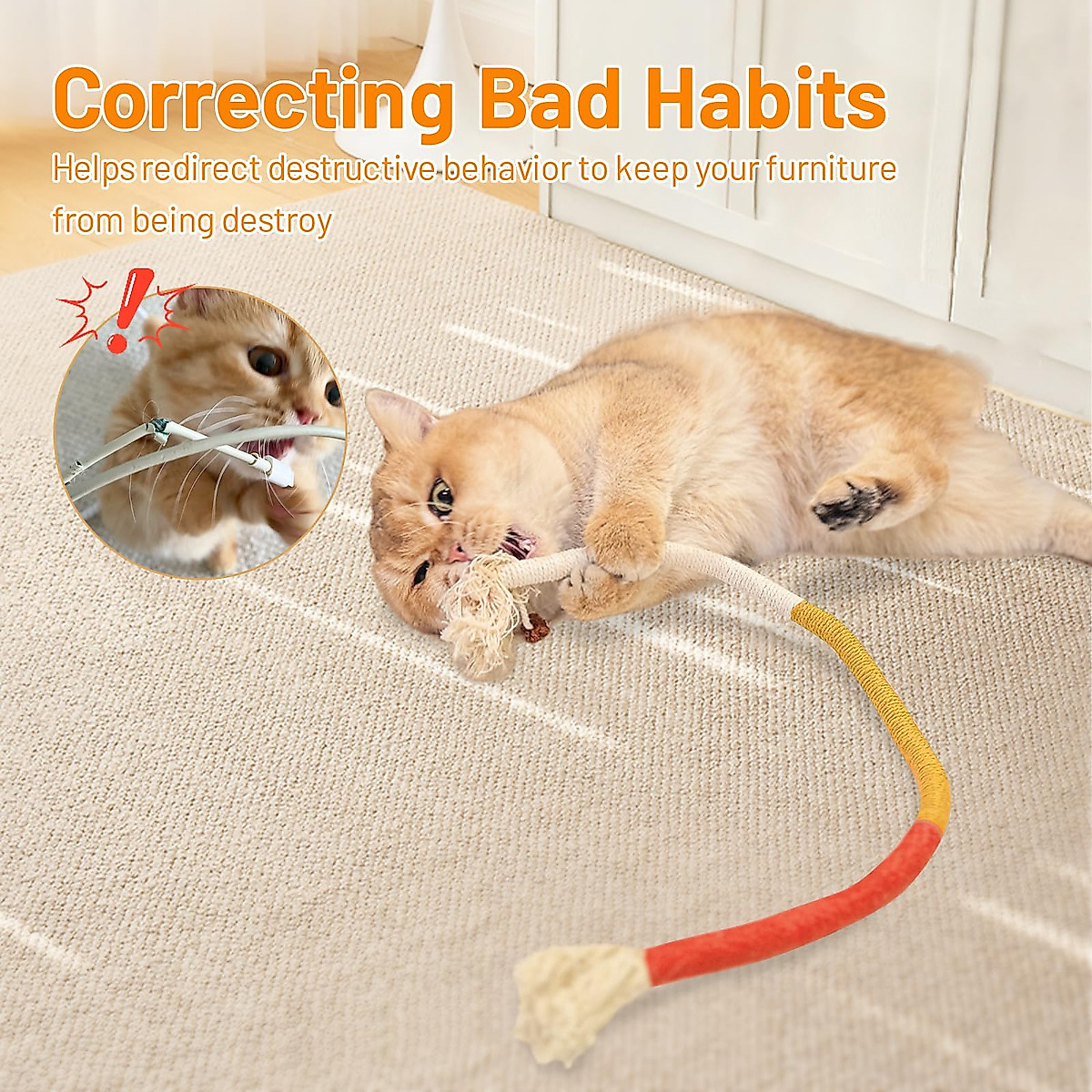Gochanmon Sisal Rope Cat Toys,3 Pack Bite-Resistant Catnip Toys,Cat Toys for Bored Indoor Cats, Safe Teeth Cleaning Chew Cat Toy,Interactive Cat Kicke Toys for Indoor Cats for 24" All Breeds