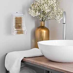 Hipiwe Clear Qtip Dispenser Wall Mount Acrylic Q Tip Holder Bathroom Cotton Ball Organizer Box with Lid Vanity Storage Canister Box for Cotton Swabs Dental Floss, 4"x 3.5"x 6.7"