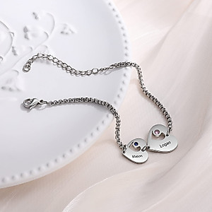 Giftider Personalized Name Bracelet for Women, Mothers Bracelet Custom Love Heart Charm Bracelet with 1-6 Birthstones Name Bracelet for Mom Jewelry Gift for Girls Wife Girlfriend (2 Name)
