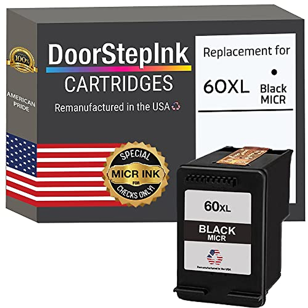 DoorStepInk Remanufactured in The USA Ink Cartridge Replacements for HP 60XL 60 XL (CC641) Black MICR for HP DeskJet D1660, D2530, D2545, D2560, D2660, D2680, D5560