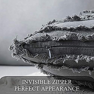 MIULEE Set of 2 Decorative Boho Throw Pillow Covers Linen Striped Jacquard Pattern Cushion Covers for Sofa Couch Living Room Bedroom 18x18 Inch Dark Grey