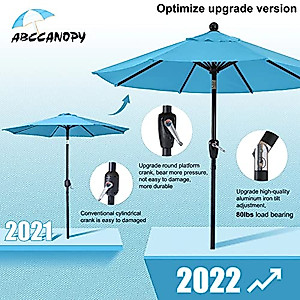 ABCCANOPY 9FT Patio Umbrella - Outdoor Waterproof Table Umbrella with Push Button Tilt and Crank, 8 Ribs UV Protection Pool Umbrella for Garden, Lawn, Deck & Backyard (Turquoise)
