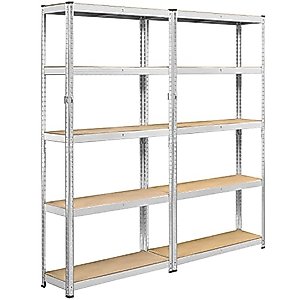 Topeakmart 2 PCS 5-Tier Utility Shelves, Metal Storage Shelves Garage Shelving Unit Adjustable Garage Storage Shelves Storage Racks Heavy Duty Shed Shelving- Silver, 35.5 x 12 x 71 Inch