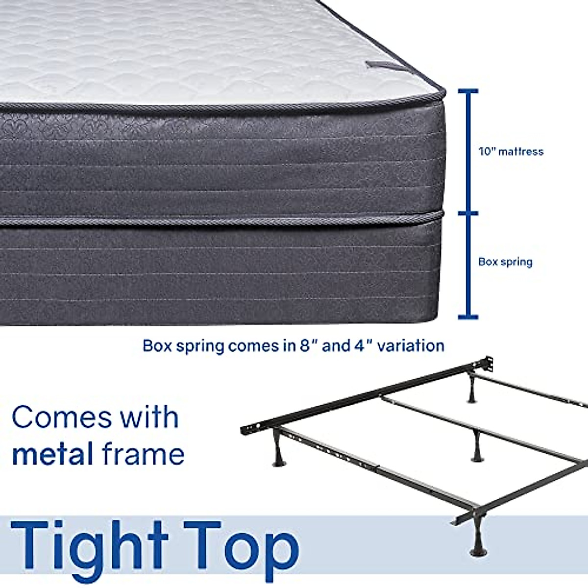 Greaton, 10-Inch Medium Plush Tight top Innerspring Mattress & 8" Wood Box Spring Set with Frame, Twin