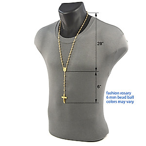 metaltree98 14k Gold Plated 6mm Bead Guadalupe & Jesus Cross 28" Rosary Necklace HR 600 G