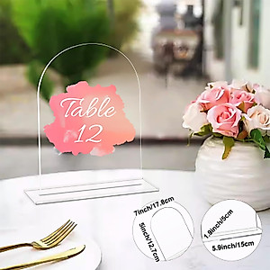 LUGUNU 12 Pack 5x7 Inch Blank Clear Arch Acrylic Sign with Stand Blank Arched Round Top Acrylic Sheet with Letter Stencils and Numbers DIY Acrylic Table Numbers Sign and Holder