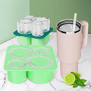 Ice Cube Tray Mold for Stanley 40oz 30oz 20oz 14oz Tumbler Accessories, Alwenid Silicone Ring Ice Maker with Lid for Freezer, Cocktails, Whiskey, Coffee and Juice, BPA Free, Dishwasher Safe(Green)