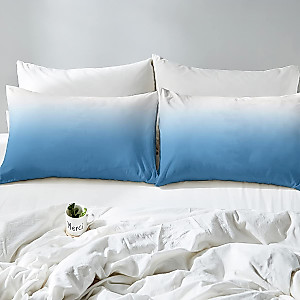 Erosebridal Sky Blue Comforter Set Twin Size Ombre Bedding Set for Kids Boys Girls Blue White Gradient Down Comforter Sea Ocean Blue Farmhouse Modern Abstract Art 3D Print Quilt Duvet Insert