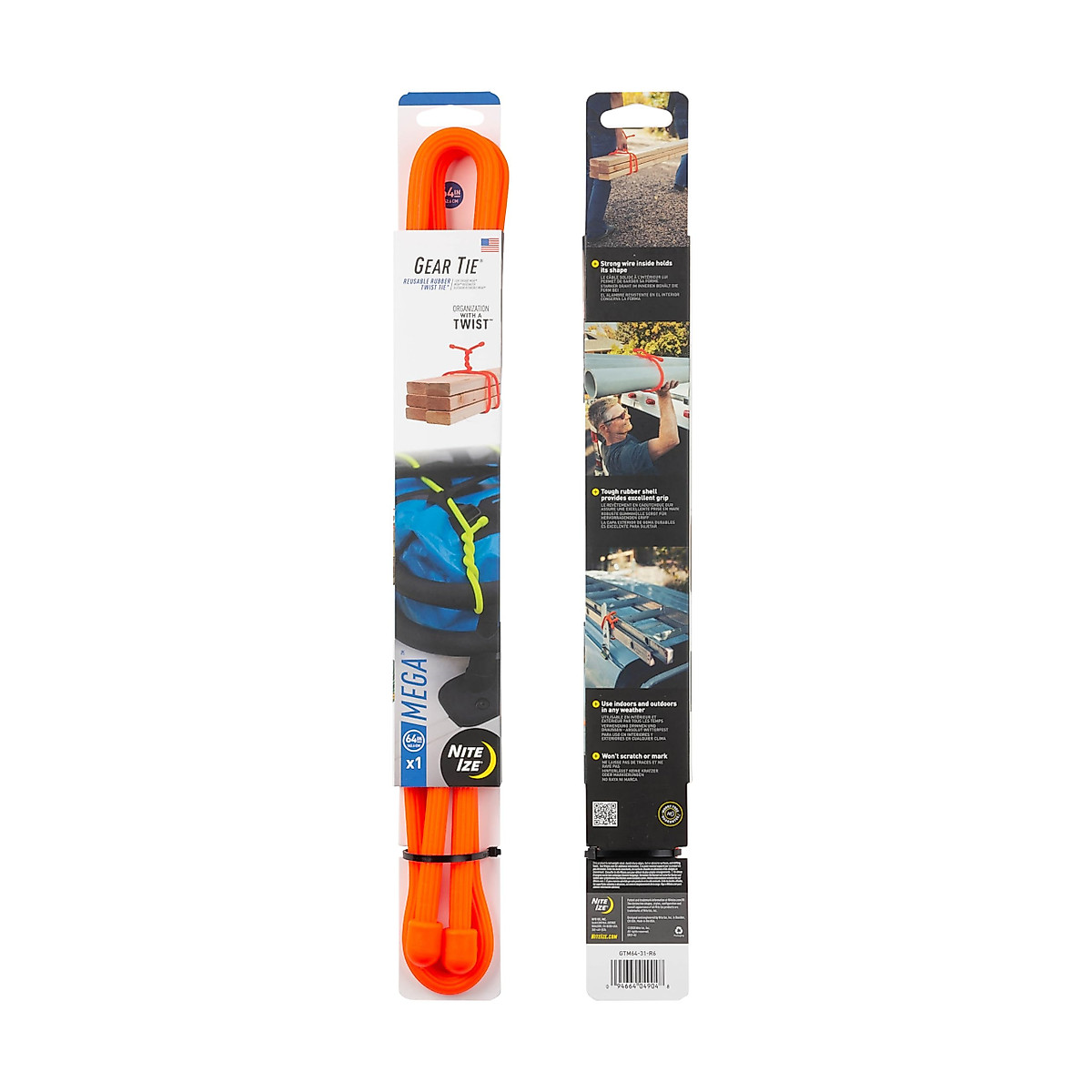 Nite Ize Gear Mega Twist Tie - 64-Inch - Reusable Gear & Zip Ties - Electric Cord Organizers - Cords - Bright Orange