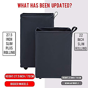 Caroeas X-Large Slim Laundry Baskets 27" Tall with Leather Handle, Laundry Basket on Wheels, Collapsible Laundry Hamper, Rolling Hamper Dorm Baskets