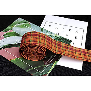 ATRBB Orange/Red/Green Buffalo Plaid Ribbon Wired Edge Gingham Ribbon for Thanksgiving Decoration and Bows Craft,10 Yards by 2.48 Inches (Style 6)