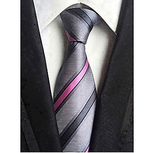 Elfeves Men's 4 Pack Tartan Tie White Silver Jacquard Woven Silk Tie Formal Wedding Necktie for Men Teal Silver, Yellow Blue, Blue Navy, Gray Pink